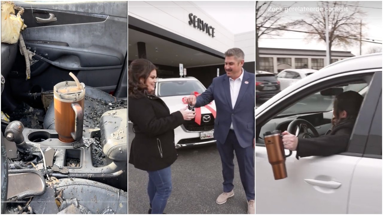 Vrouw wiens Stanley cup autobrand overleefde, krijgt effectief nieuwe ...